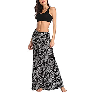 Urban CoCo Women's Stylish Spandex Comfy Fold-Over Flare Long Maxi Skirt (2XL, 5)