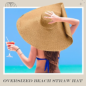 2 Pcs Oversized Beach Hat for Women UV Protection Large Wide Brim Foldable Beach Hat Floppy Beach Cap for Summer Outdoor (Black and Brown)