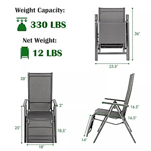 VcJta Foldable Recliner Lounge Chairs Set of 2, Portable Aluminum with Adjustable Backrest, Outdoor Furniture for Relaxation & Comfort