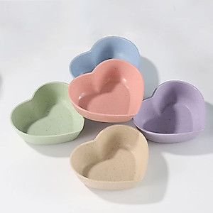 Typutomi 5 Pack Heart Shape Sauce Dishes, Unbreakable Mini Dipping Sauces Bowls Wheat Straw Snack Dessert Dishes Mini Serving Bowls for Side Dishes, Soy Sauce, Ketchup, Sushi, BBQ(Assorted Colors)