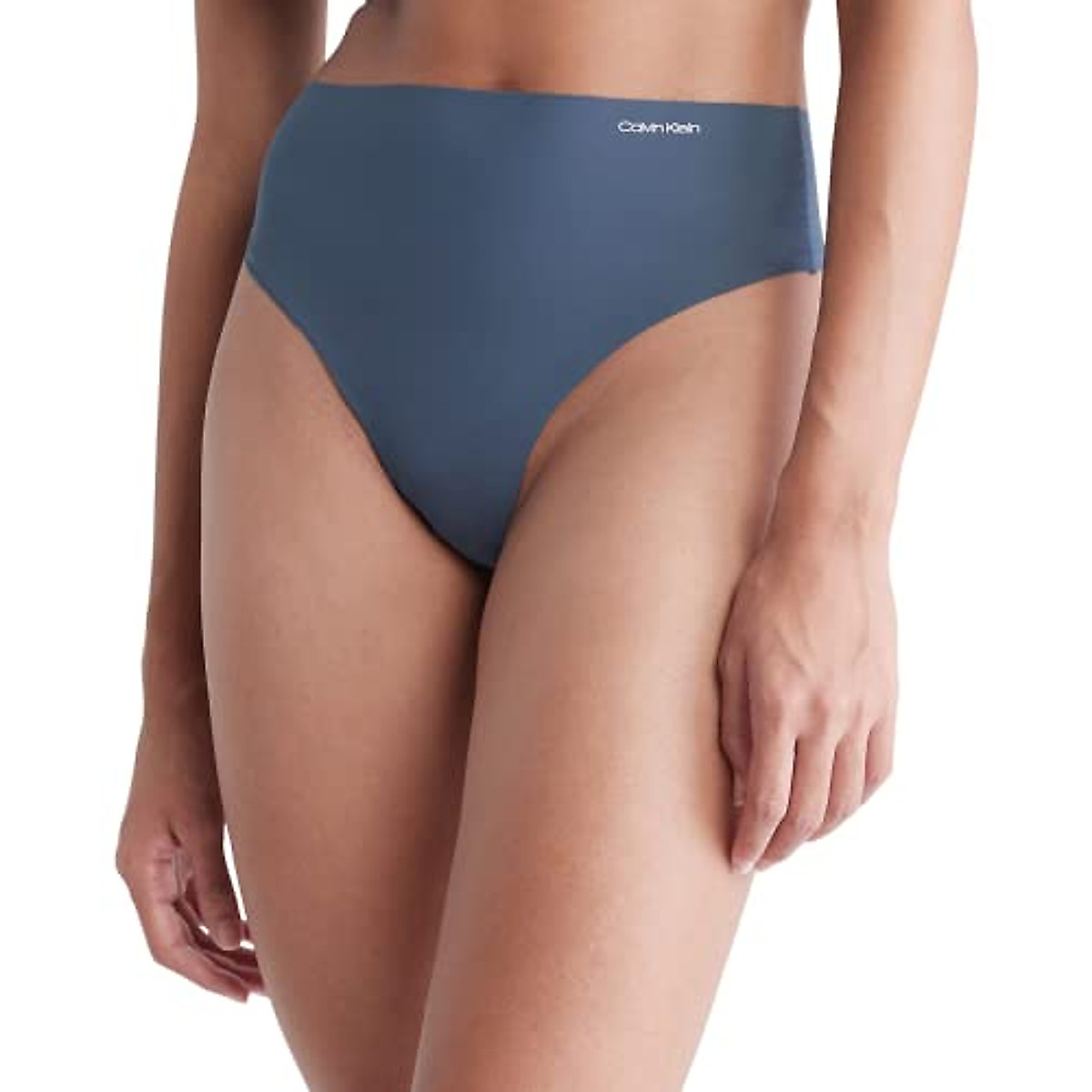 Calvin Klein Women's Invisibles High-Waist Thong Panty, Blue Edge
