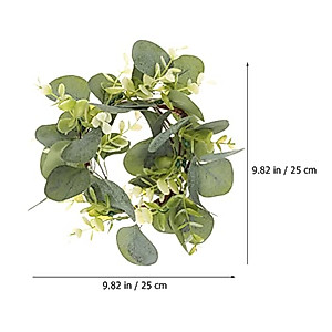 Toddmomy 6pcs Artificial Eucalyptus Leaf Wreaths Round Greenery Garland Candle Rings Layout Hanging Wreath Decoration for Home Front Door Farmhouse
