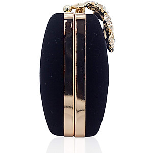 MagicLove Womens Evening Bag with Rhinestone Crystal Flower Closure Velvet Clutch Purse for Wedding Party Black