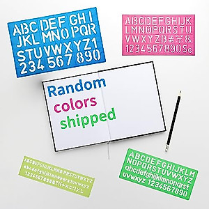 Bewudy 4 Pieces Letter Stencils Set, Plastic Alphabet Stencil Letters Number Stencils Ruler Guide Lines for Drawing Stencil Painting Learning DIY 4 Colours with 4 Size