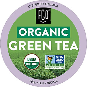 Organic Green Tea K-Cup Pods, 24 Pods by FGO - Keurig Compatible - Naturally Occurring Caffeine, Premium Green Tea is USDA Organic, Non-GMO, & Recyclable
