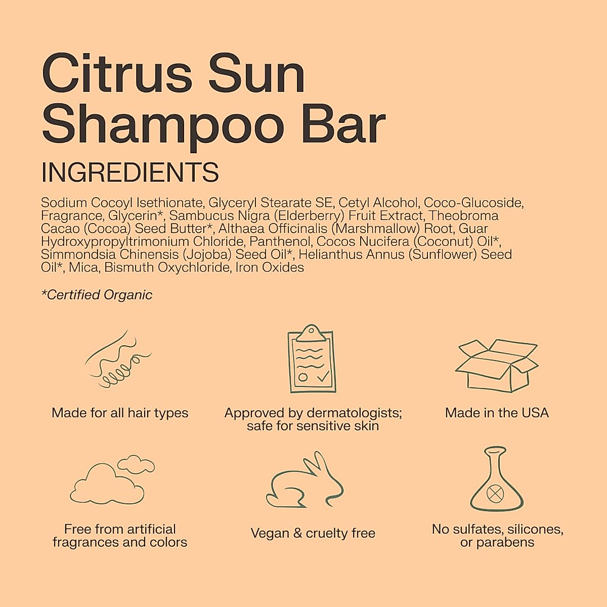 The Earthling Co. Shampoo Bar - Promote Hair Growth, Strengthen & Volumize All Hair Types - Paraben & Sulfate Free formula with Natural, Vegan Ingredients for Dry Hair (Citrus Sun, 3 oz)