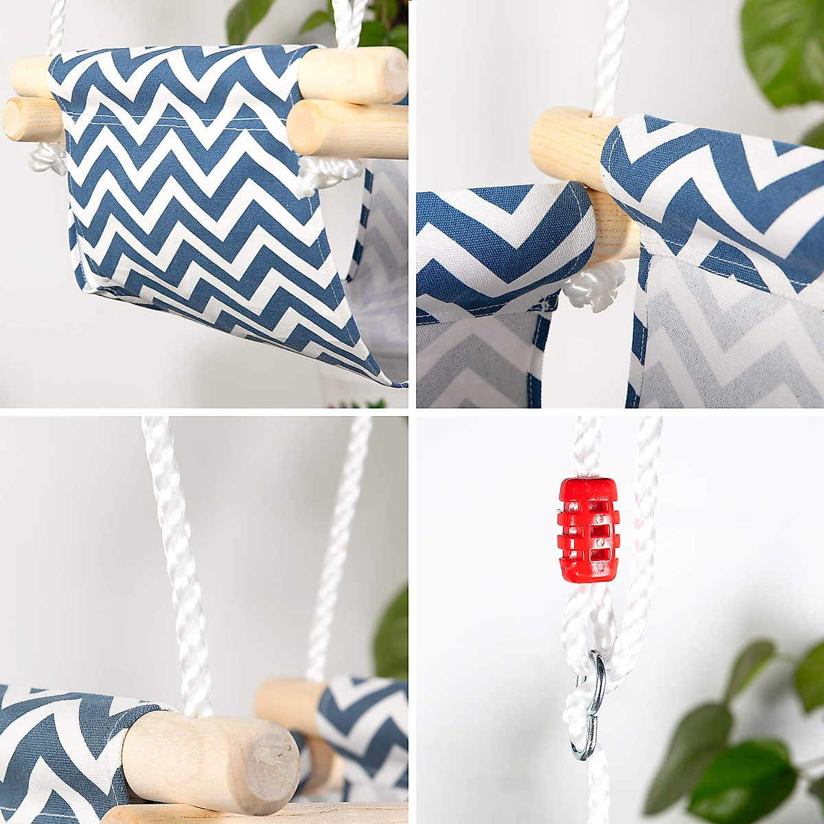 SARHLIO Hanging Swing Seat Chair for Infant and Toddle Wooden Canvas Hanging Baby Swing with Adjustable Ropes, Kids Toys Gifts Swing for Indoor Outdoor Backyard 6 Months to 3 Years Old(BHS01A)