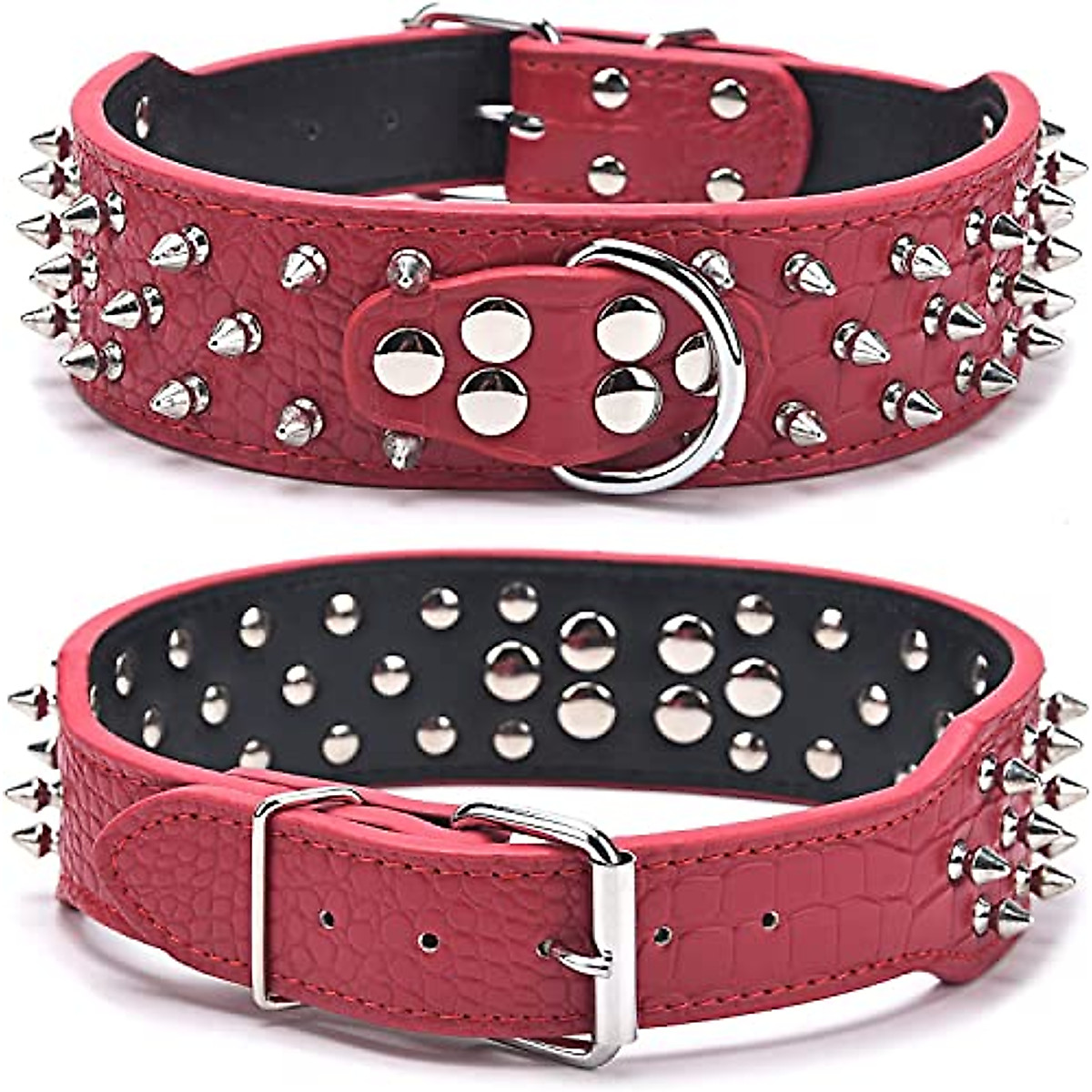 Serijoars Spiked Studded Dog Collar, PU Leather Dog Collar, Adjustable Pet Collars for Medium or Large Breed Pet (XL, Gold Brown1)