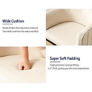 Kmax Linen Fabric Dining Chairs Set of 4 Modern Barrel Arm Chairs with Metal Frame Upholstered Kitchen Chairs for Living Room, Dining Room, Hotel, Beige