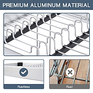 TOOLF Aluminum 2-Tier Dish Drying Rack, Sink Dish Rack, Dish Drainer with Anti-Rust Frame, 360° Swivel Spout Drip Tray, Utensil Holder for Kitchen