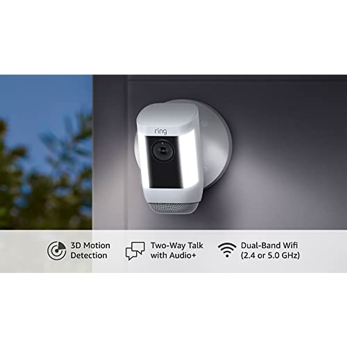 Ring Spotlight Cam Pro, Wired | 3D Motion Detection, Two-Way Talk with Audio+, and Dual-Band Wifi (2022 release) - White