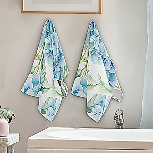 JUAMA Blue Hydrangea Flower Hand Towels 2-Pack Fingertip Towels Absorbent Hand Towels for Bathroom Decorative Set Lightweight Bath Towels 28x14 Inches