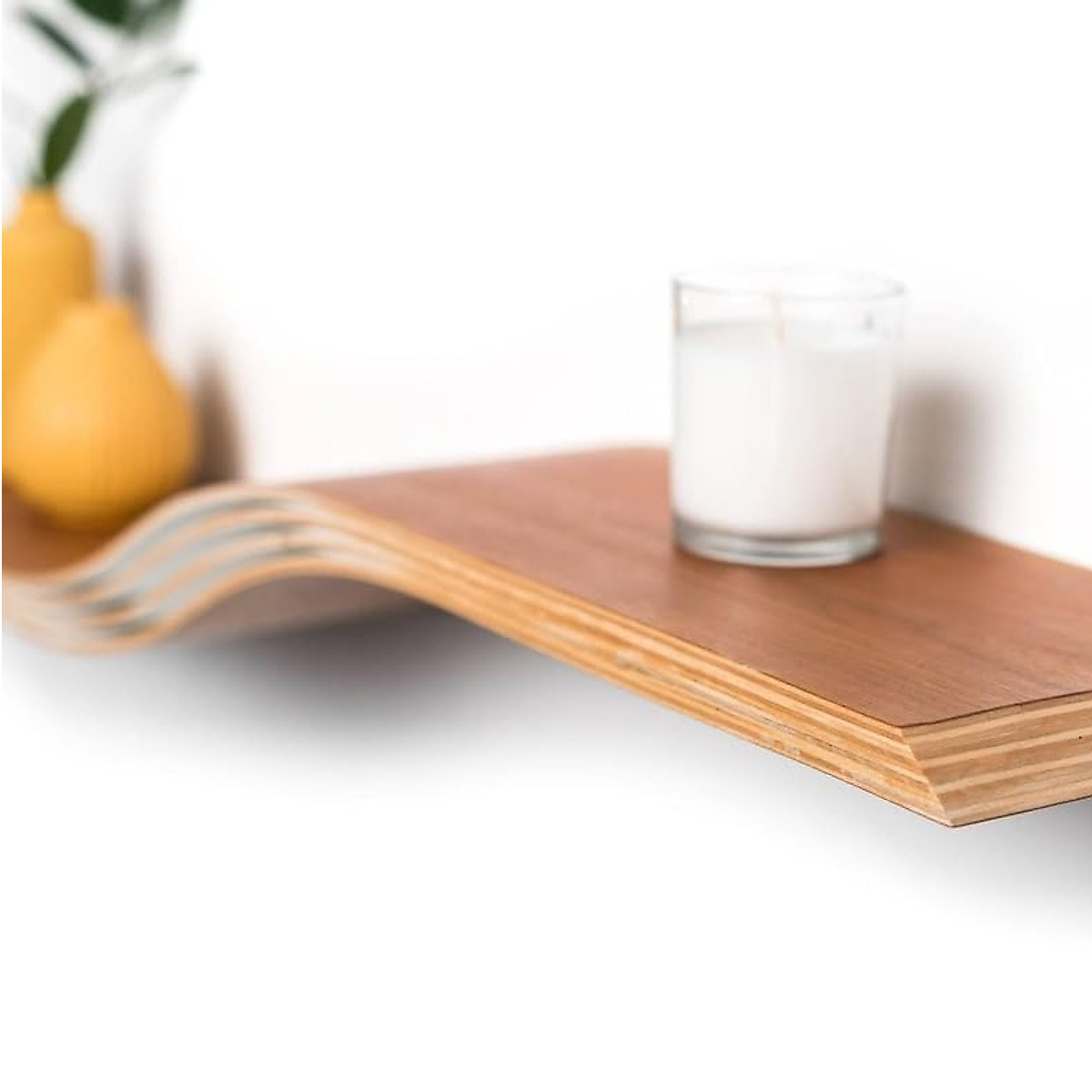 EXCELLE Floating Shelf Wall Mounted, Walnut Hanging Floating Shelves, Wall Shelf Curved, Wooden Oak Bracketless Shelves, Wavy Bookshelf Geometric (Ash,116 Centimeters)