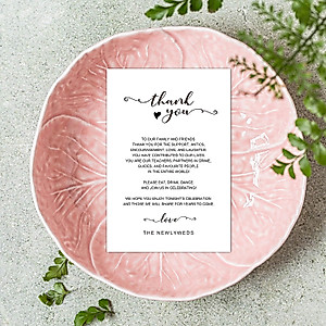 50 Wedding Thank You Place Cards, Wedding Thank You Table Signs, Menu Place Setting Card Notes and Placement Thank You Note Favors for Weddings, Receptions, Rehearsals, Dinner Parties, and Events.