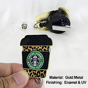 Badge Reel Retractable for Nurses, Nursing Badge Reel with Belt Clip or Alligator Clip for Nursing Student, Doctors and RN, Perfect Nurse Grad Gift, Cute Coffee Scrub Heart Pattern