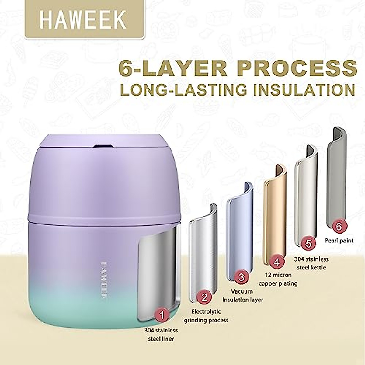 HAWEEK 12 Ounce Thermo For Hot Food Vacuum Soup Thermo Insulted Food Jar, Kids Thermo Lunch Container for School, Travel, Stainless Steel