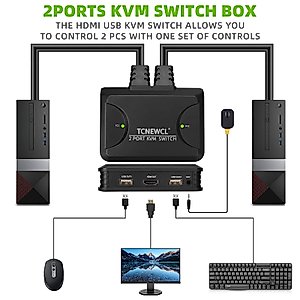 4K 2-Ports HDMI KVM Switch, for 2 Computers Share 1 HD Monitor and 2 USB Devices Keyboard Mouse, Supports 4K@30Hz, Included 2 HDMI Cables and Wire Desktop Controller