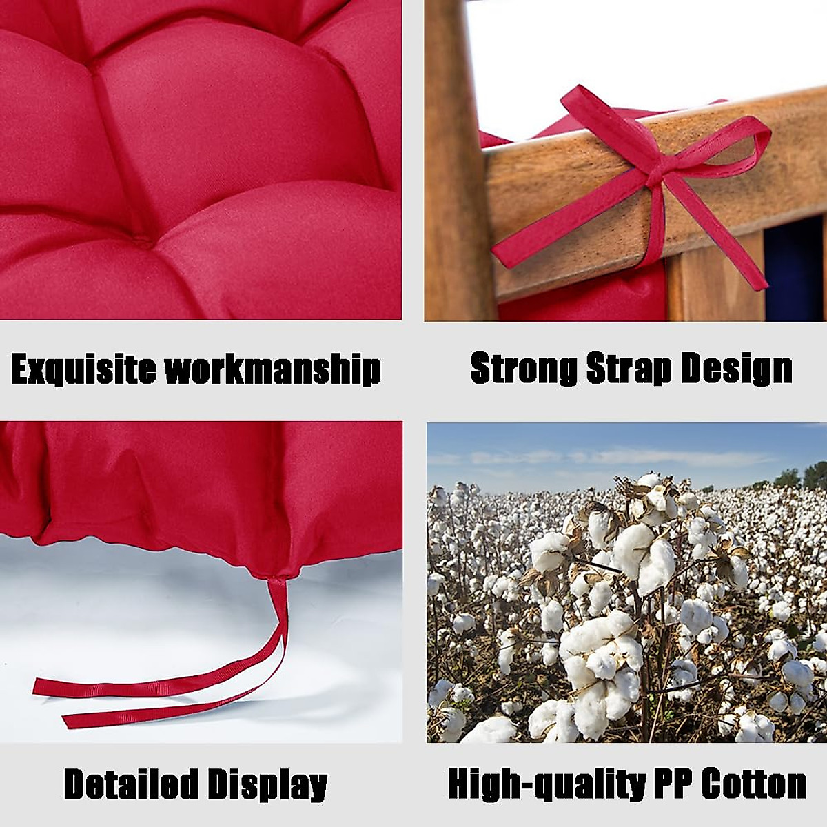 COGINQUS Indoor/Outdoor High Back Chair Cushion-Premium Tufted Deep Seat Cushion with Ties,Patio Rocking Chair Replacement Seat Pads for Outdoor Furniture (Burgundy)