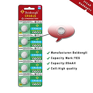 Beidongli CR1616 Battery 3V Lithium Battery Coin Button Cell 10 Pack 【5-Year Warranty】