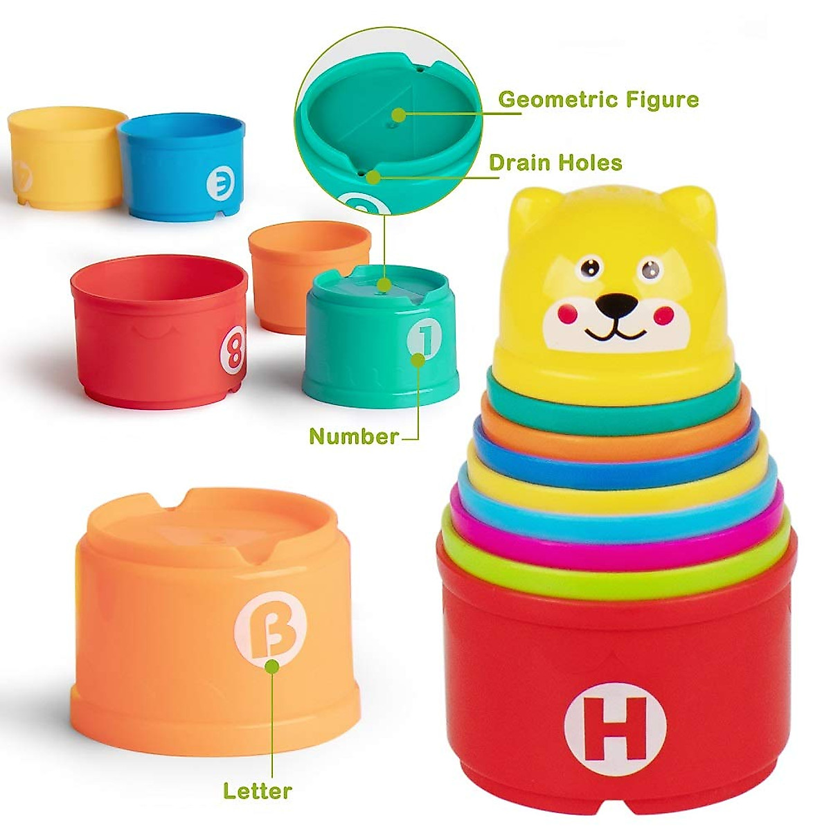 Cylord Bath Toys for Toddlers 1-3, Baby Water Pool Toys with Stacking Cups, for Infant Boy Girl Birthday Gifts 6-12 12-18 Months