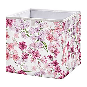 Kigai Pink Purple Flowers Cube Storage Bins - 11x11x11 in Large Foldable Cubes Organizer Storage Basket for Home Office, Nursery, Shelf, Closet
