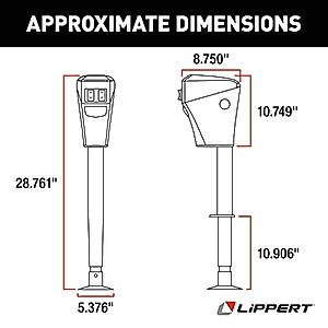 Lippert Power Tongue Jack Electric Trailer A-Frame, 3,500 lbs. 18-Inch Stroke, 5.4-Inch Foot Pad, Durable Textured Casing, Emergency Manual Crank Override, 10.75" Retracted, 28.75" Extended - 285318