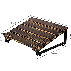 MyGift Rustic Burnt Solid Wood Portable Laptop Stand with Matte Black Metal Angled Frame Legs, Desk Cooling Stand Laptop Riser