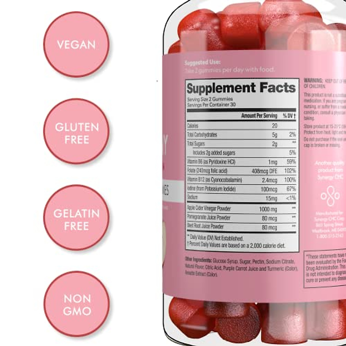 Flat Tummy Tea Apple Cider Vinegar Gummies, 60 Count – Boost Energy, Detox, Support Gut Health & Healthy Metabolism – Vegan, Non-GMO - Made with Apples, Beetroot, Vitamins B6 & B12, Superfoods