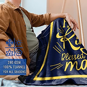 InnoBeta Husband Blanket, Flannel Throw Blanket for Hubby and Dad on Birthday, Anniversary, Christmas, Valentine's Day (Husband Father King Blessed Man, Blue, 50"x 65")