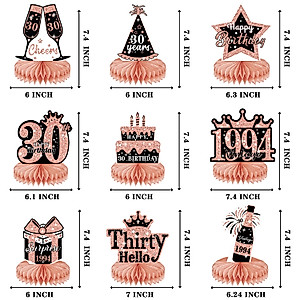 9Pcs 30th Birthday Decorations Honeycomb Centerpieces for Women, Rose Gold Pink Happy 30th Birthday Centerpieces Tables Toppers Party Decorations Supplies,Vintage 1994 Aged Birthday Table Sign Decor
