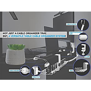 MANA'O Clamp-On Cable Management Tray Kit. Under Desk Storage Cord Organizer with Clamp! and Accessories - Cable Clips, Strips of Fastening Tape