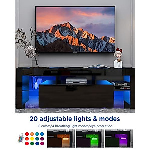 LED TV Stand for 70 Inch TV, Entertainment Center with Storage, Tall Black Modern 65 60 55 50 Stands Living Room