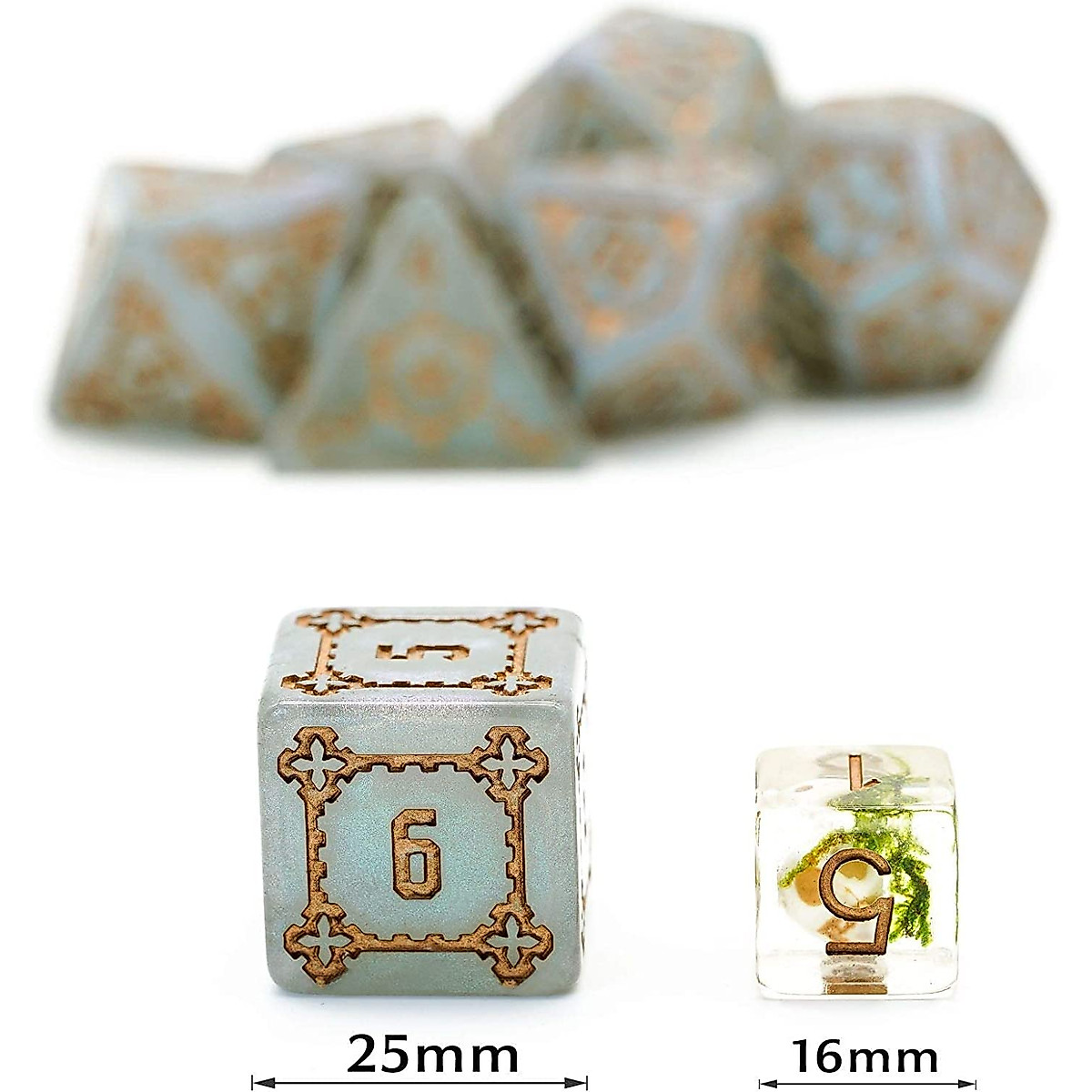 cusdie 7 Pcs 25mm Giant DND Dice with Dragon Eye Dice Bag, Polyhedral Dice Set, D&D Dice for Dungeons and Dragons Pathfinder RPG MTG (Gray Green)