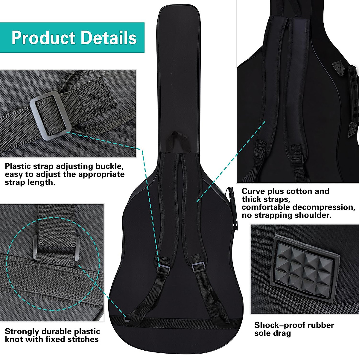 diboer Acoustic Guitar Bag Thick Padding Waterproof Dual Adjustable Shoulder Strap Guitar Case Gig Bag Thickening Sponge Padding Fit 39-41 Inch Guitar