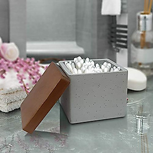 nu steel Concete Bathroom Q-tip Holder & Jar in Real Cement and Wood for Bathrooms & Vanity Spaces