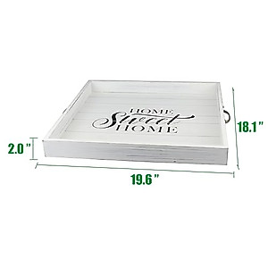 Stonebriar Square Worn White Home Sweet Home Decorative Wooden Tray with Metal Handles