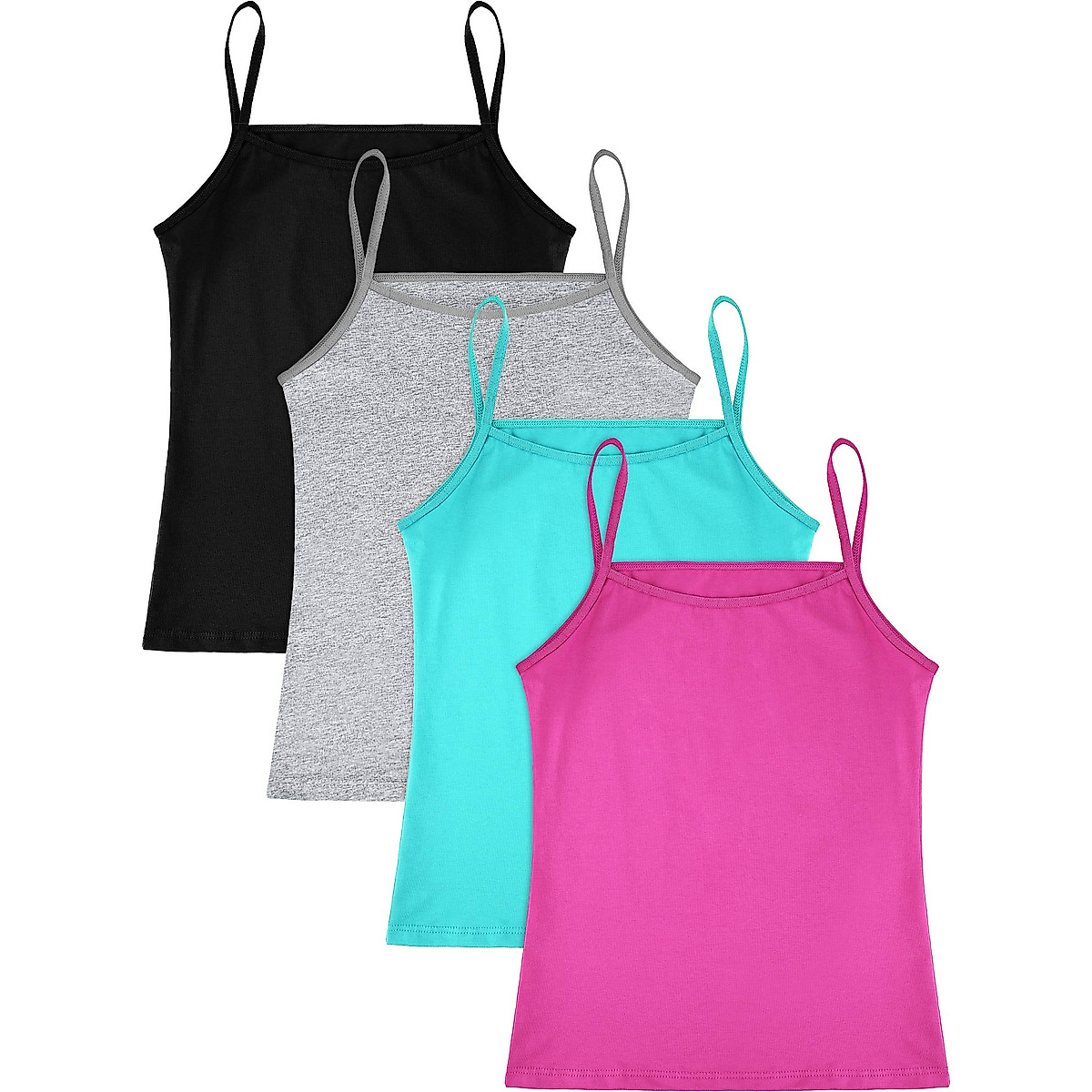SATINIOR 4 Pieces Girls Dance Tank Top Sleeveless Spaghetti Strap Crop Tank Top for Dancewear (Multicoloured, 9-10 Years)