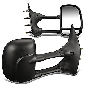 Pair of Black Textured Manual Telescoping Extenable Side Rear View Towing Mirrors Compatible with Ford E-Series 03-14