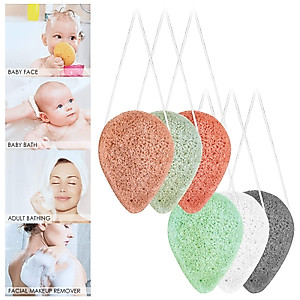 6 Pack Natural Konjac Facial Sponges, findTop 6 Colors Konjac Facial Sponges for Gentle Face Cleansing and Exfoliation
