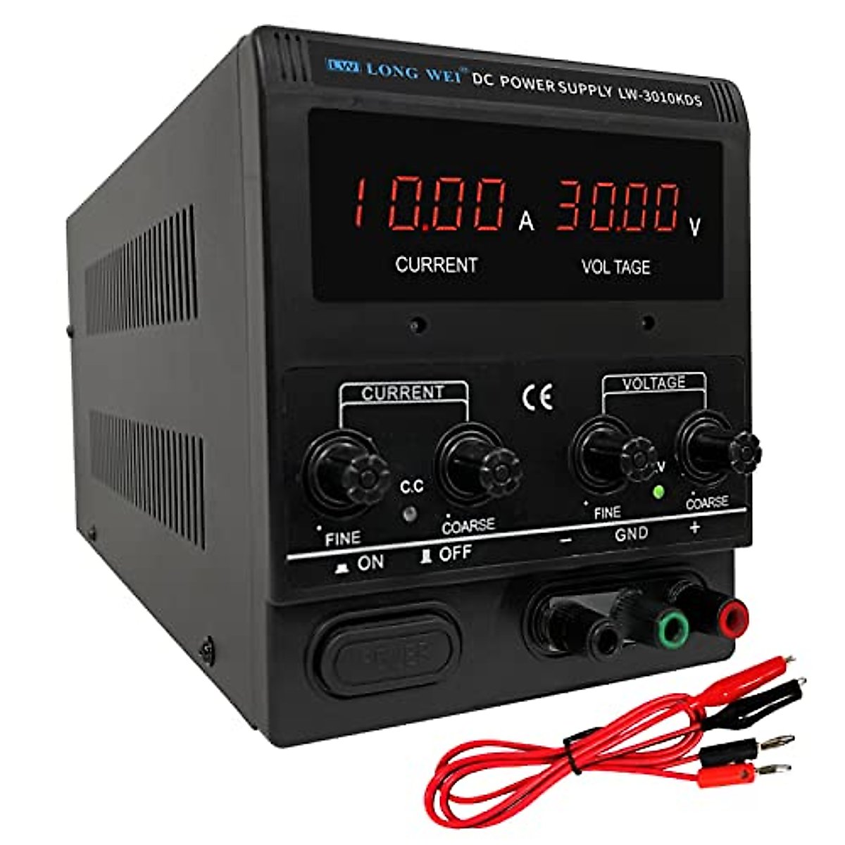 Lwlongwei DC Power Supply Variable, 30V 10A 300W Adjustable Switching Regulated DC Bench Power Supply with 4-Digits LED Power Display Coarse and Fine Adjustments