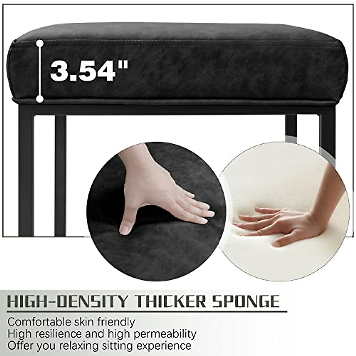 Homall Bar Stools, Counter Height 24" Barstools Set of 2 for Kitchen Island, Bar Chairs PU Leather Backless Modern Square Stool with Thick Cushion and Metal Steel Frame (Black)