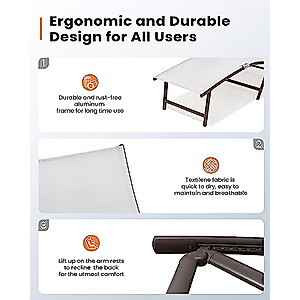 Pellebant Aluminum Patio Chaise Lounge Chair, Adjustable Chair for Outside with 8 Backrest Positions, Brown Frame, Folding Outdoor Recliners All Weather for Beach, Pool and Yard, Light Grey