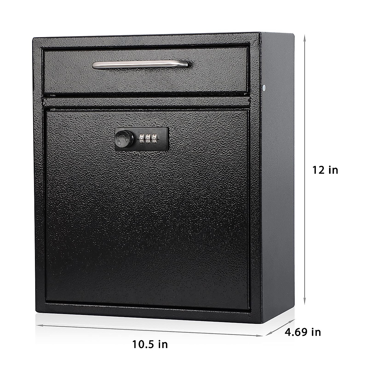 KYODOLED Steel Combination Lock Mail Boxes Outdoor,Locking Wall Mount Mailbox,Security Key Drop Box,12H x 10.51L x 4.68W Inches,Black Large