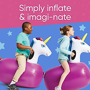 Hearthsong Hop N Go Inflatable Unicorn Riding Bouncy Hopping Toys for Kids Ages 5+ - Ride On Bouncer Animal Hopper Jumping Toys for Outdoor Games (2 Pack)