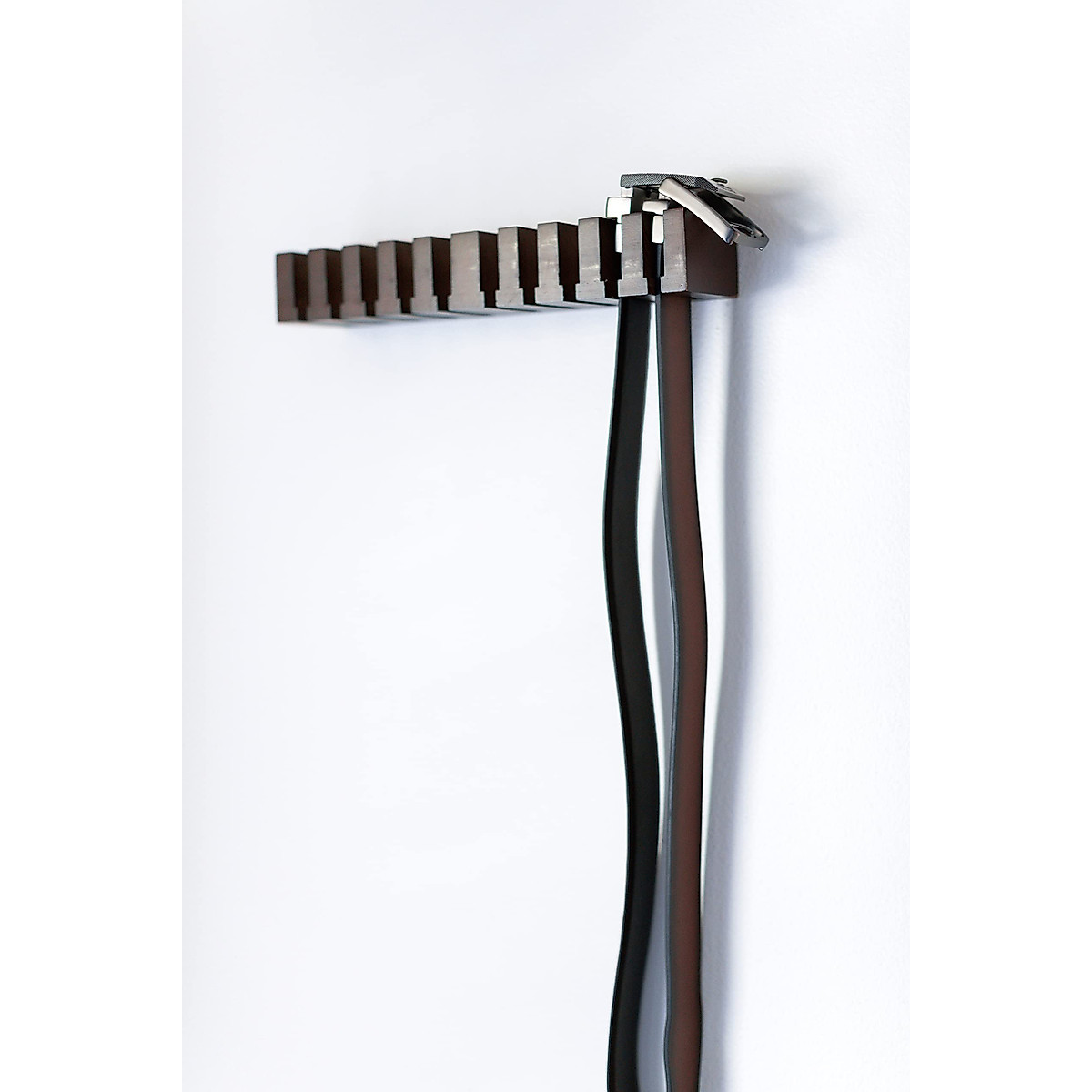 Belt Hanger for Closet -Beechwood Belt Organizer for Closet (10.75” x 2.5” x 1.7”)- Belt Holder for Closet w/Mount Hardware - Dark Wood Finish Belt Rack for Closet- Belt Hangers for Men for 10 Belts