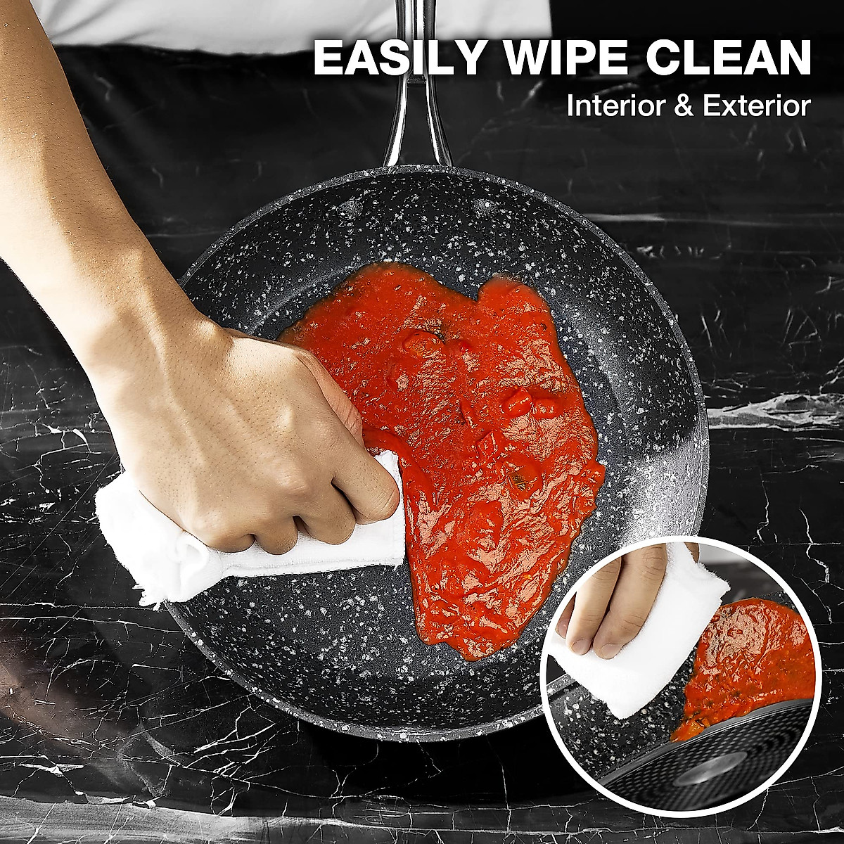 HLAFRG 8 Inch Frying Pan with Lid, Black Granite Skillet, Non Toxic PFOA Free, Even Heating and Less Oil,8 Inch Omelet Pan with Heat-Resistant Handle,Suitable for All Stove, Oven Safe