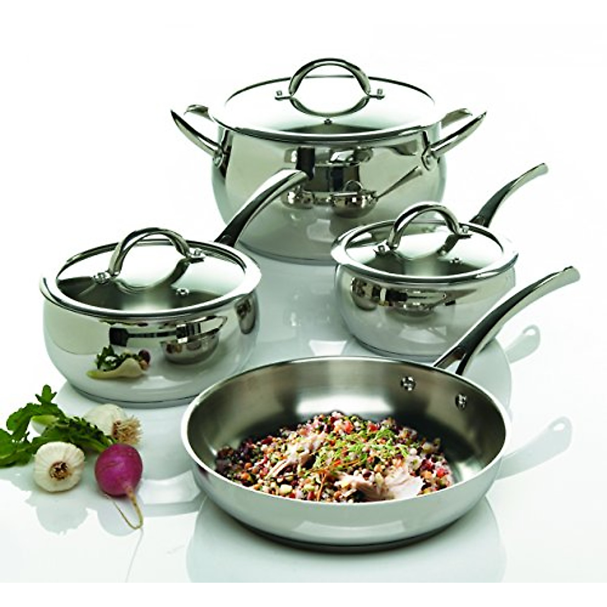 Oster Derrick 7-Piece Stainless Steel Cookware Set with Tempered Glass Lids, Semi Polished