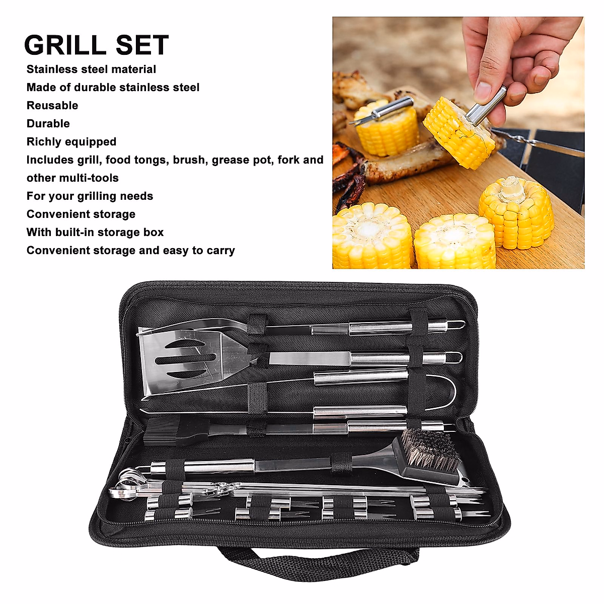 Grill Set, BBQ Grill Tools Set Fine Crafted Spatula 20pcs for Outdoor for Travel