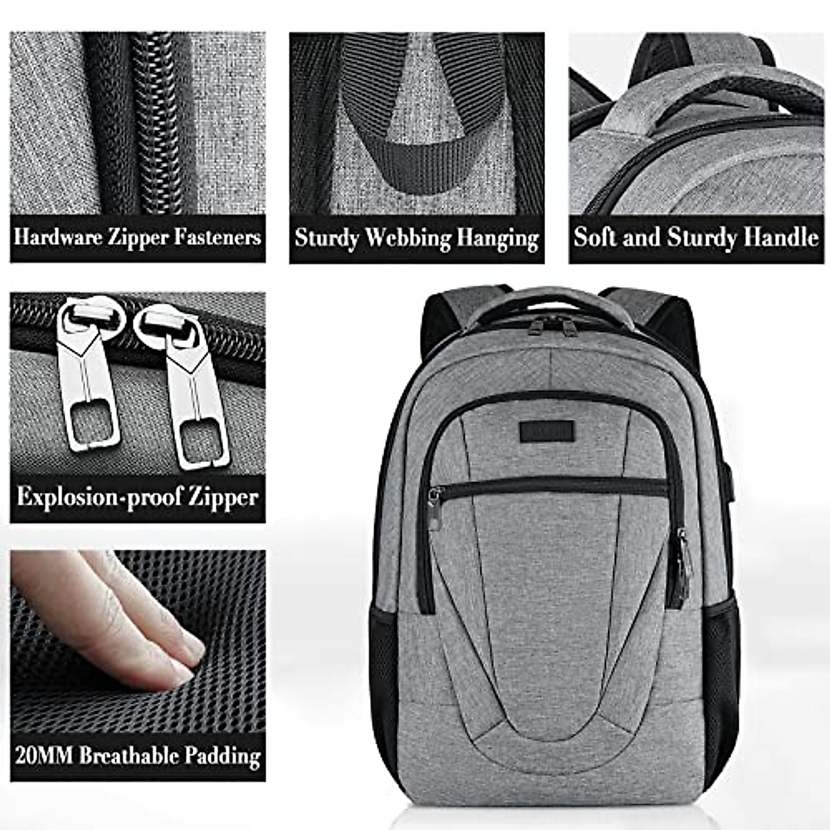 BIKROD Travel Laptop Backpack for Men and Women, Backpacks for School Teen Boys, Business Anti Theft Slim Durable Back Pack with USB Charging Port, Adult Computer Bag Gift 15.6 IN Laptop, Grey