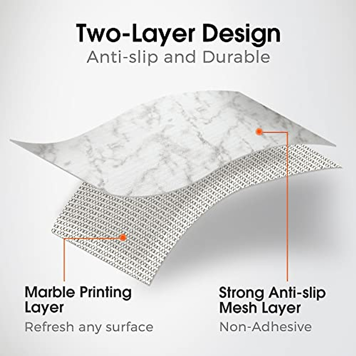 Drawer and Shelf Liner for Kitchen Cabinet: Non Adhesive Fridge Liner Washable Reusable Easy to Clean Strong Grip Liner for Cabinets, Dresser, Bathroom Cupboard Drawers, White Marble (12 in x 10 FT)